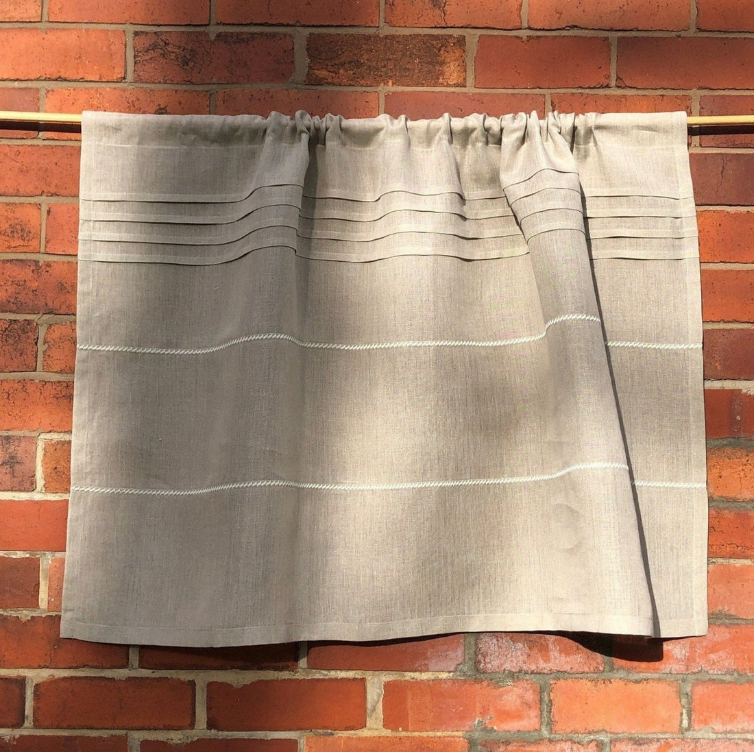 Culcheth Natural linen French bistro curtain with decorative stitches ...